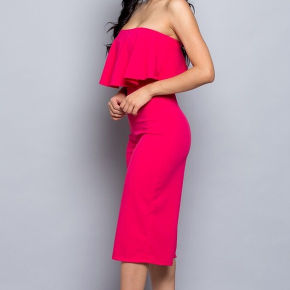 The Denim Bar | Pants & Jumpsuits | Hot Pink Strapless Tube Flounce ...